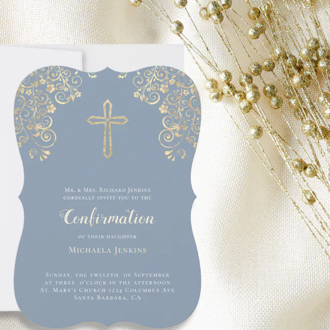 Elegant Dusty Blue Confirmation with Bible Verse | Zazzle