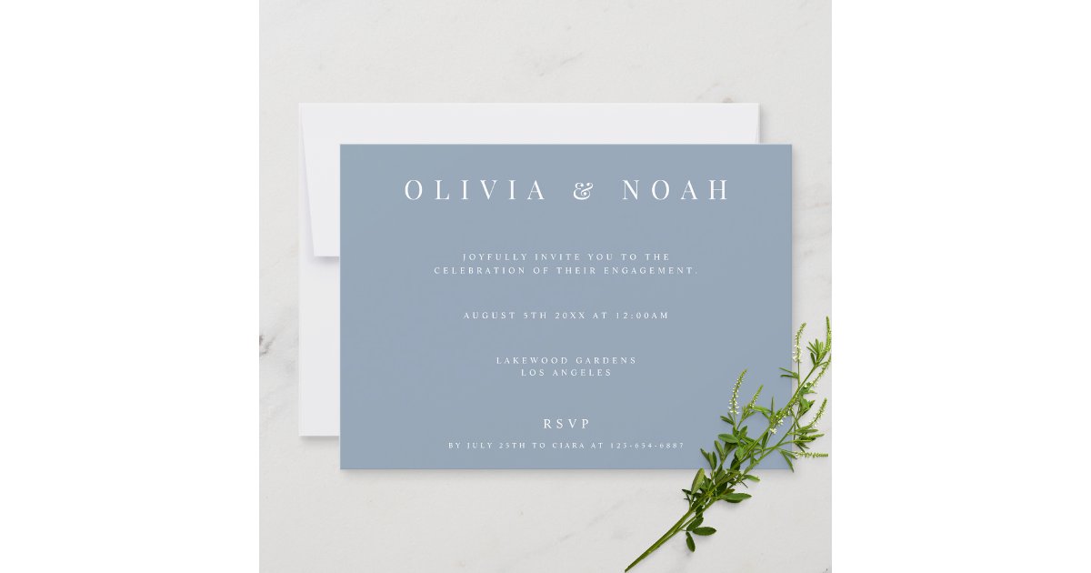 Elegant Dusty Blue Engagement Party Invitation | Zazzle