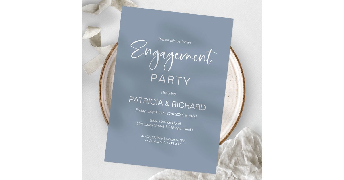 Elegant Dusty Blue Engagement Party Invitation | Zazzle