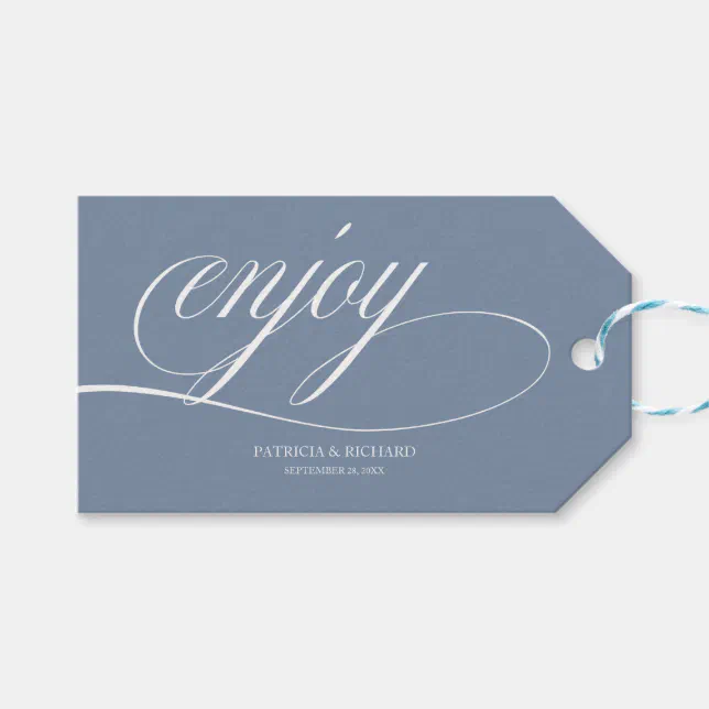 Elegant Dusty Blue Enjoy Wedding Favor Tags | Zazzle