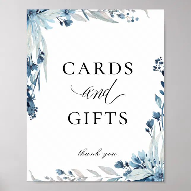 Elegant Dusty Blue Floral Cards Gifts Sign | Zazzle