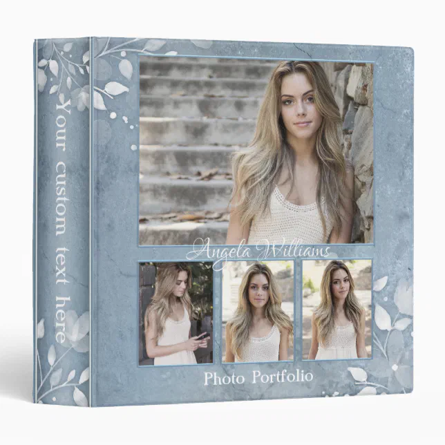 Elegant Dusty Blue Floral Photo Portfolio Binder | Zazzle