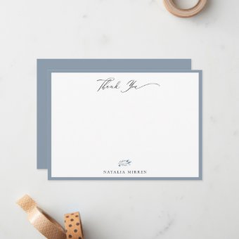 Elegant Dusty Blue Floral Thank You Note Card | Zazzle