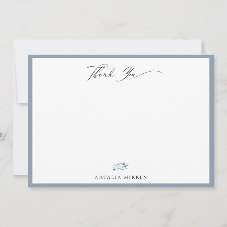 Elegant Dusty Blue Floral Thank You Note Card | Zazzle