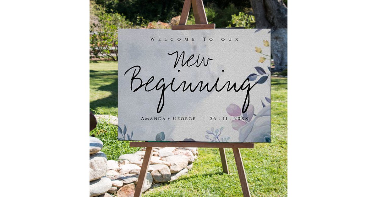 Elegant Dusty Blue floral Watercolor New Beginning Poster | Zazzle
