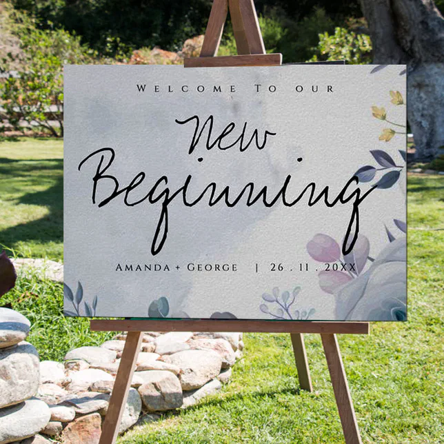 Elegant Dusty Blue floral Watercolor New Beginning Poster | Zazzle