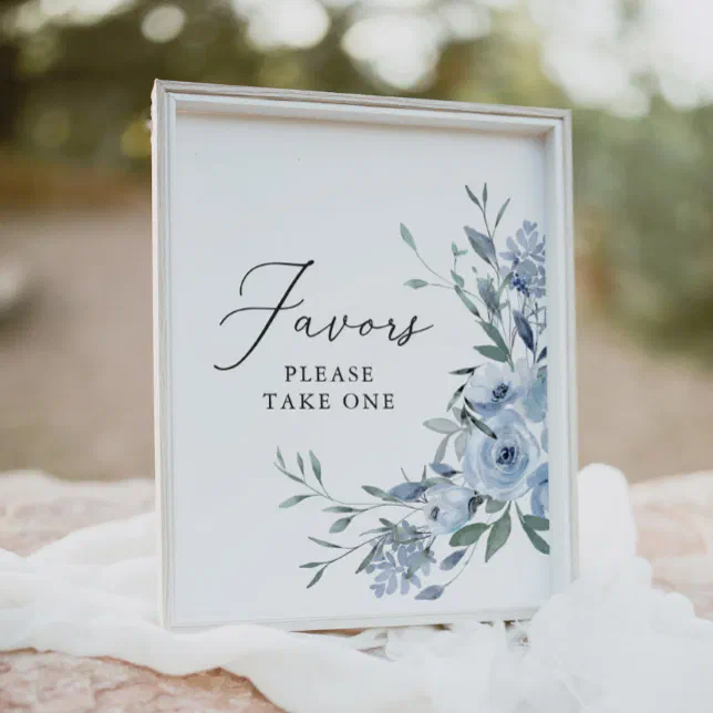 Elegant Dusty Blue Floral Wedding Favors Sign | Zazzle