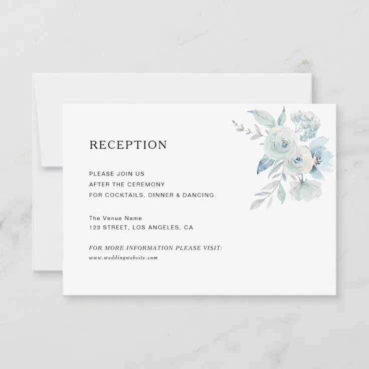 elegant dusty blue floral wedding reception card | Zazzle