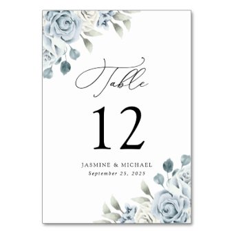Elegant Dusty Blue Floral Wedding Table Number | Zazzle