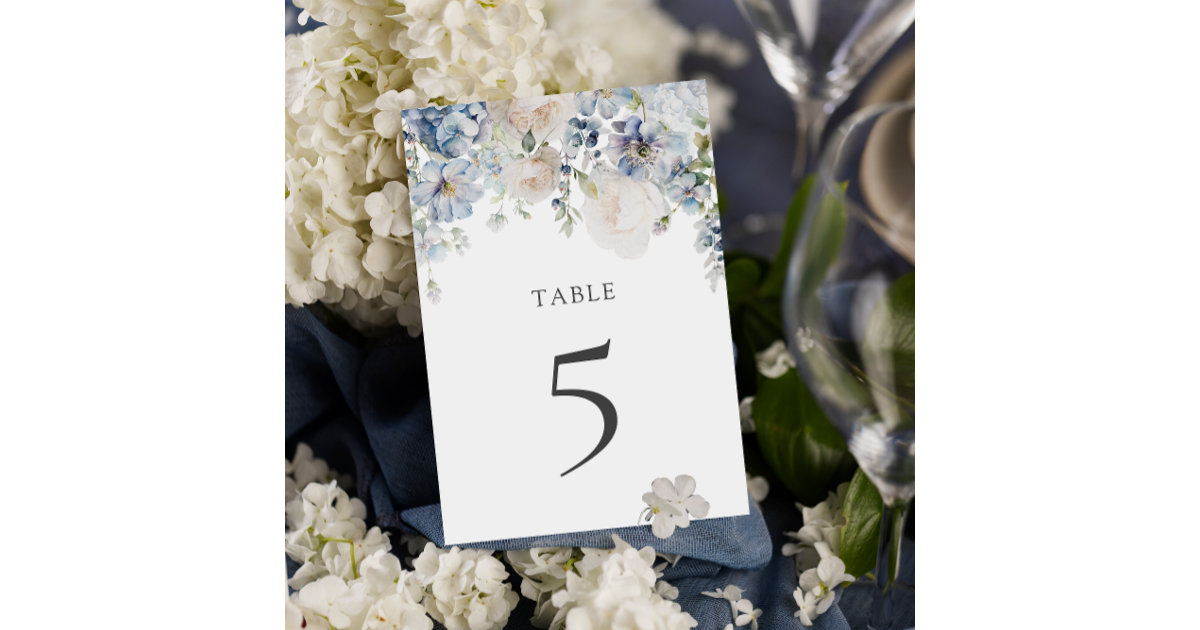 Elegant Dusty Blue Floral Wedding Table Number | Zazzle
