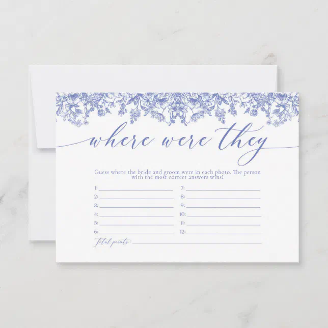 Elegant Dusty Blue Floral Where Were They Game Invitation | Zazzle