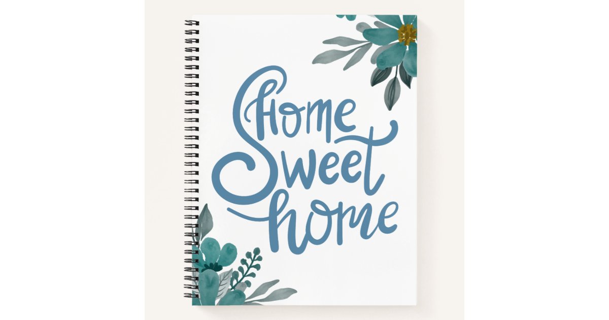 Elegant Dusty Blue Flowers Home Sweet Home Custom Notebook | Zazzle
