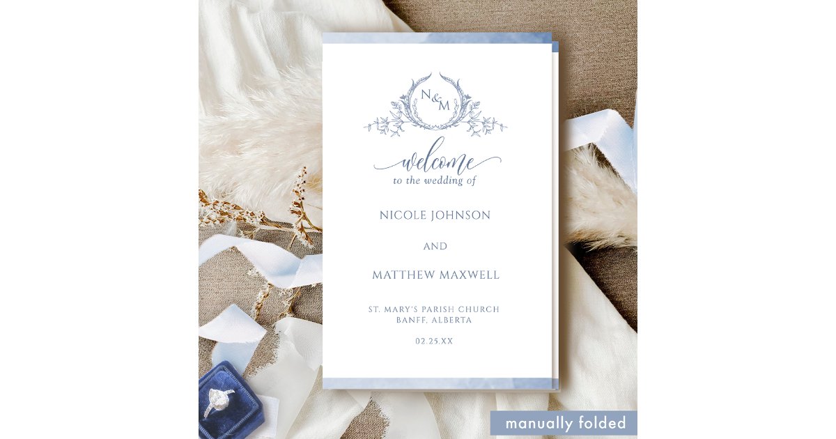 Elegant Dusty Blue Folded Wedding Ceremony Program | Zazzle