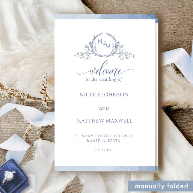 Elegant Dusty Blue Folded Wedding Ceremony Program | Zazzle