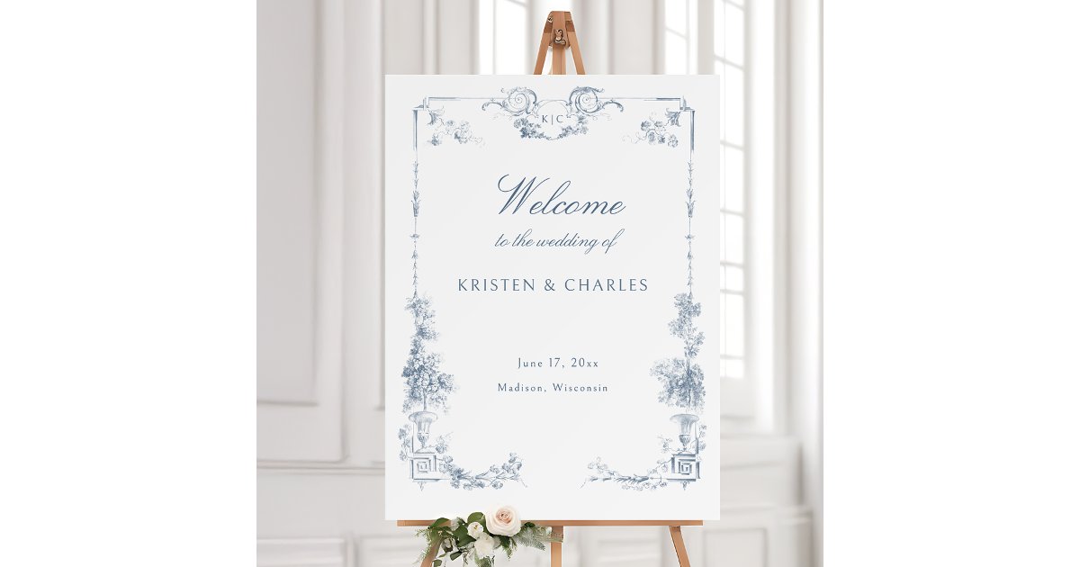 Elegant Dusty Blue French Floral Welcome Poster | Zazzle