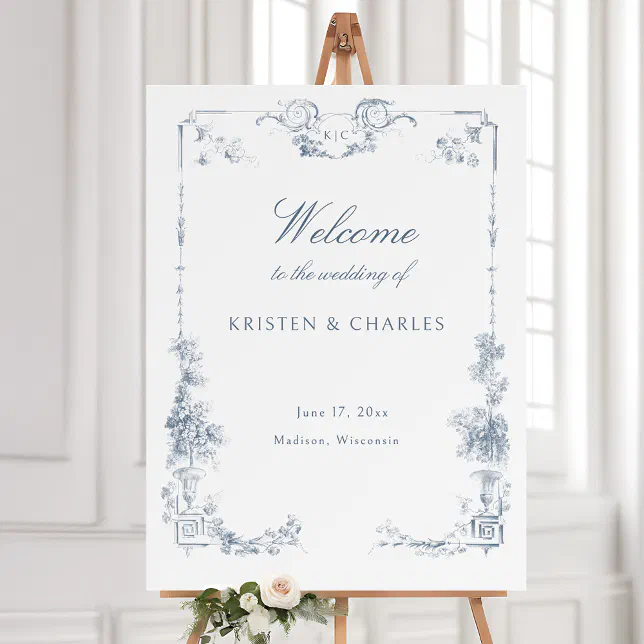 Elegant Dusty Blue French Floral Welcome Poster | Zazzle