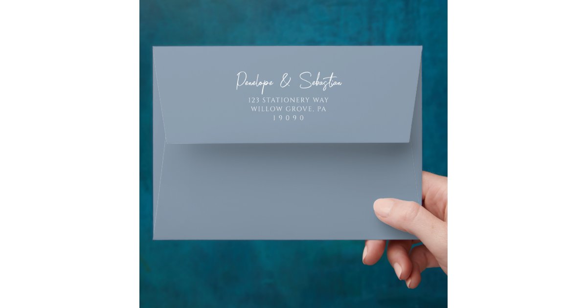 Elegant Dusty Blue Handwritten Calligraphy Wedding Envelope | Zazzle
