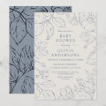 Elegant Dusty Blue Line Art Botanical Baby Shower Invitation | Zazzle