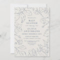 Elegant Dusty Blue Line Art Botanical Baby Shower Invitation | Zazzle