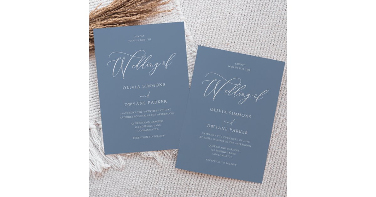 Elegant Dusty Blue Modern Wedding Invitation | Zazzle
