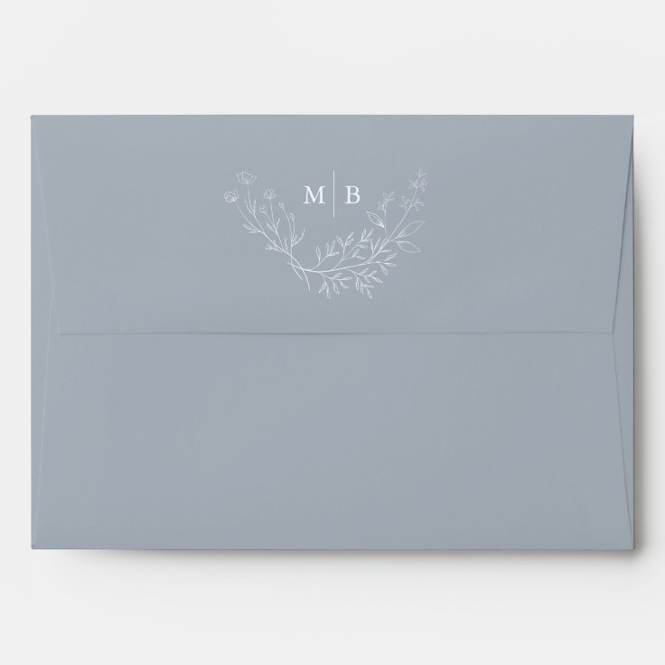 Elegant Dusty Blue Monogram Wedding Envelope | Zazzle