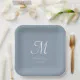Elegant Dusty Blue Monogram Wedding Party Cocktail Paper Plates | Zazzle