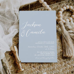 Elegant Dusty Blue Photo Wedding Invitation | Zazzle