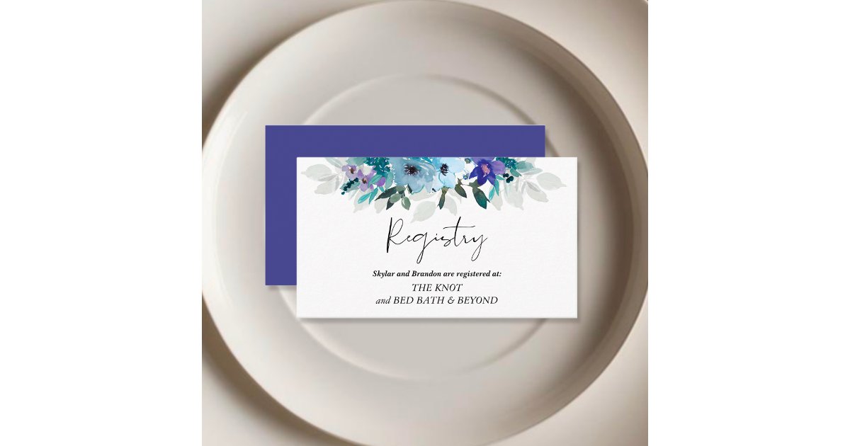 Elegant dusty blue purple floral wedding registry enclosure card | Zazzle