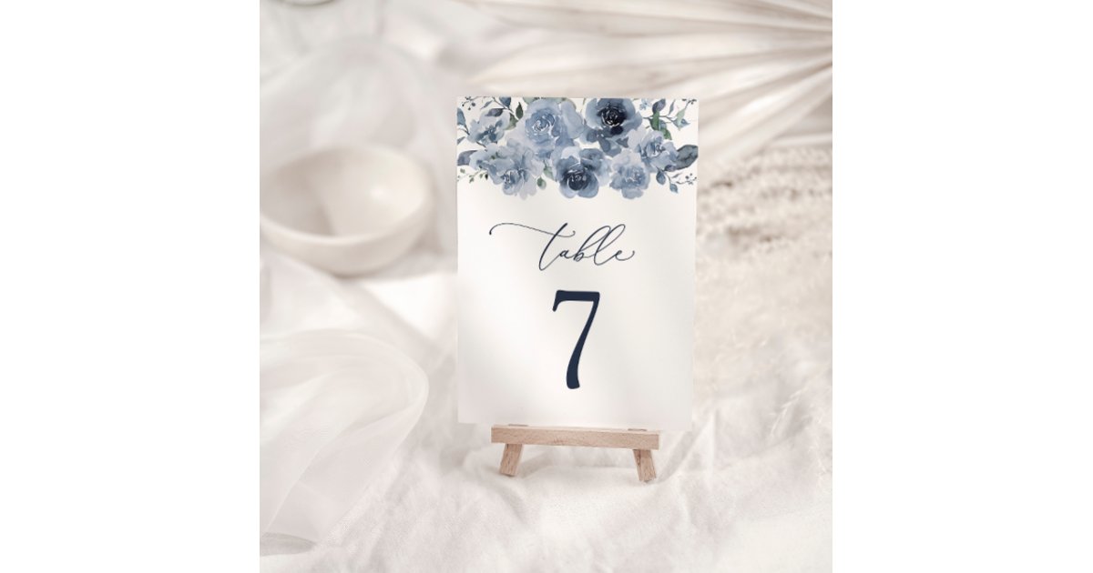 Elegant Dusty Blue Roses Wedding Table Number | Zazzle