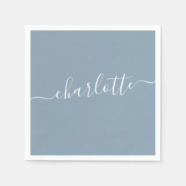 Elegant Dusty Blue Script Modern Name Personalized Napkins | Zazzle