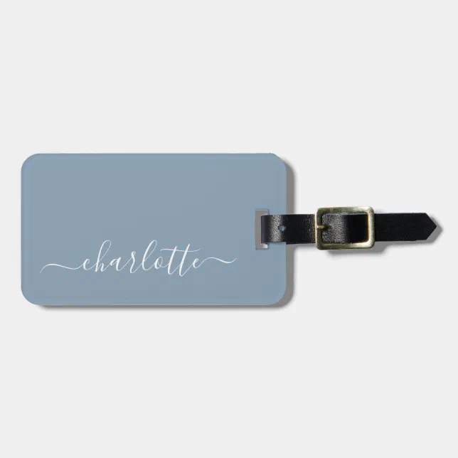 Elegant Dusty Blue Script Name Personalized Luggage Tag | Zazzle
