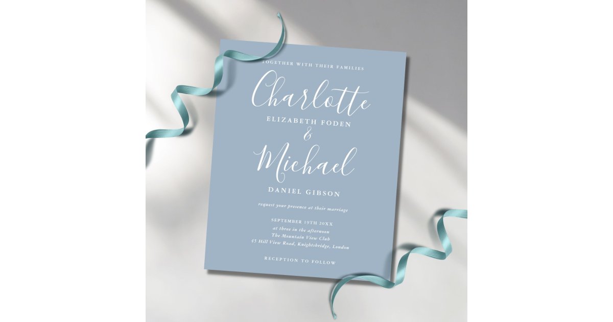 Elegant Dusty Blue Signature Wedding Invitation | Zazzle