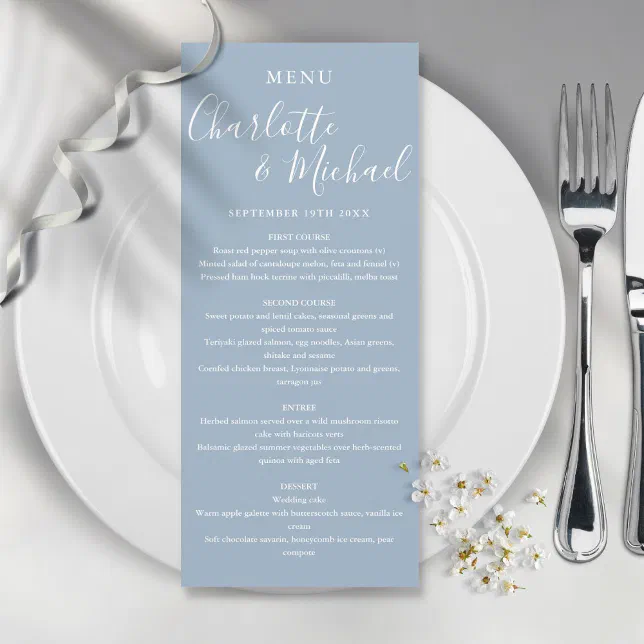 Elegant Dusty Blue Signature Wedding Menu | Zazzle