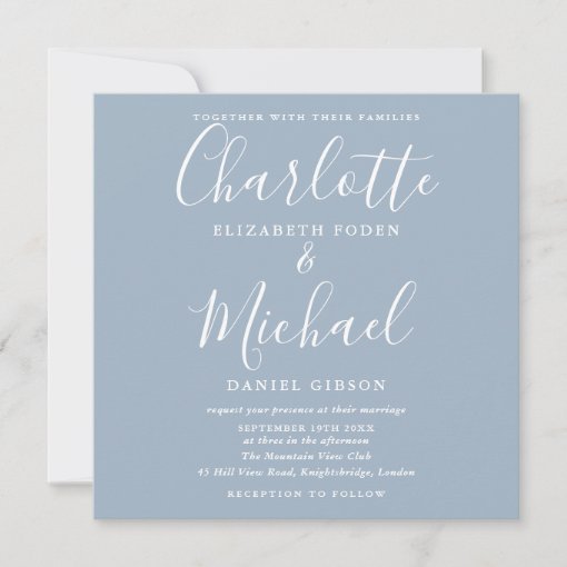 Elegant Dusty Blue Signature Wedding Photo Invitation | Zazzle