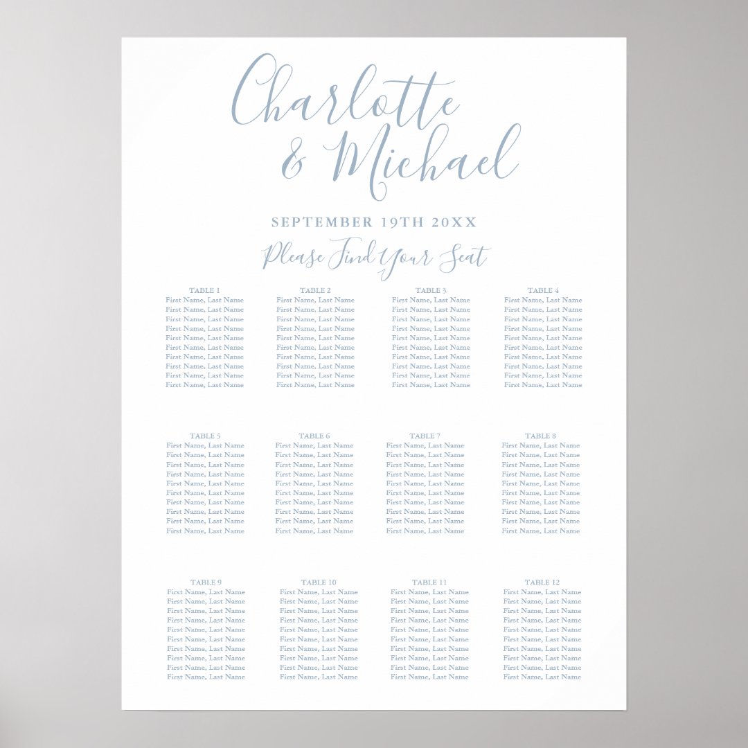 Elegant Dusty Blue Signature Wedding Seating Chart | Zazzle