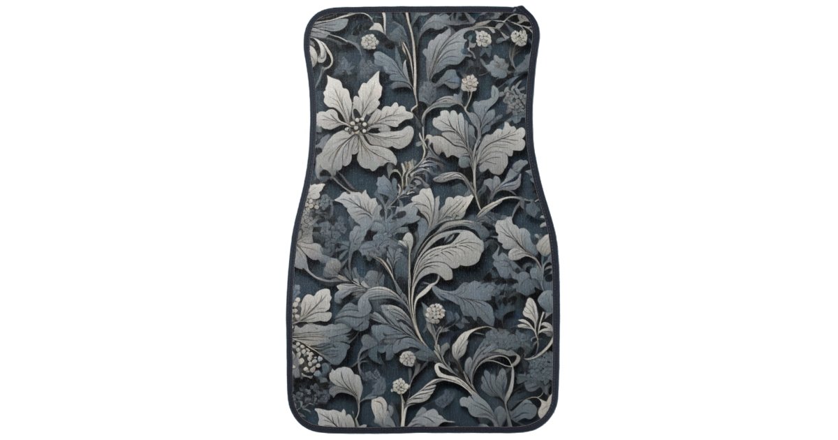 Elegant dusty blue silver white gray floral car floor mat | Zazzle