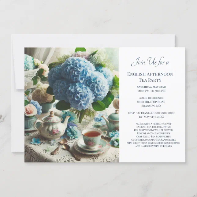 Elegant Dusty Blue Tea Party Invitation | Zazzle