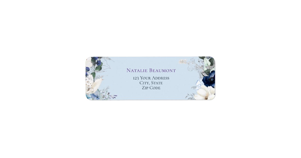 Elegant Dusty Blue Watercolor Floral Label | Zazzle