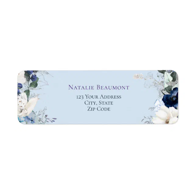 Elegant Dusty Blue Watercolor Floral Label | Zazzle