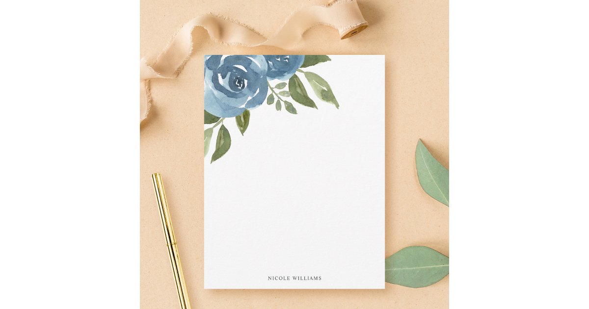 Elegant Dusty Blue Watercolor Floral Stationery Note Card | Zazzle