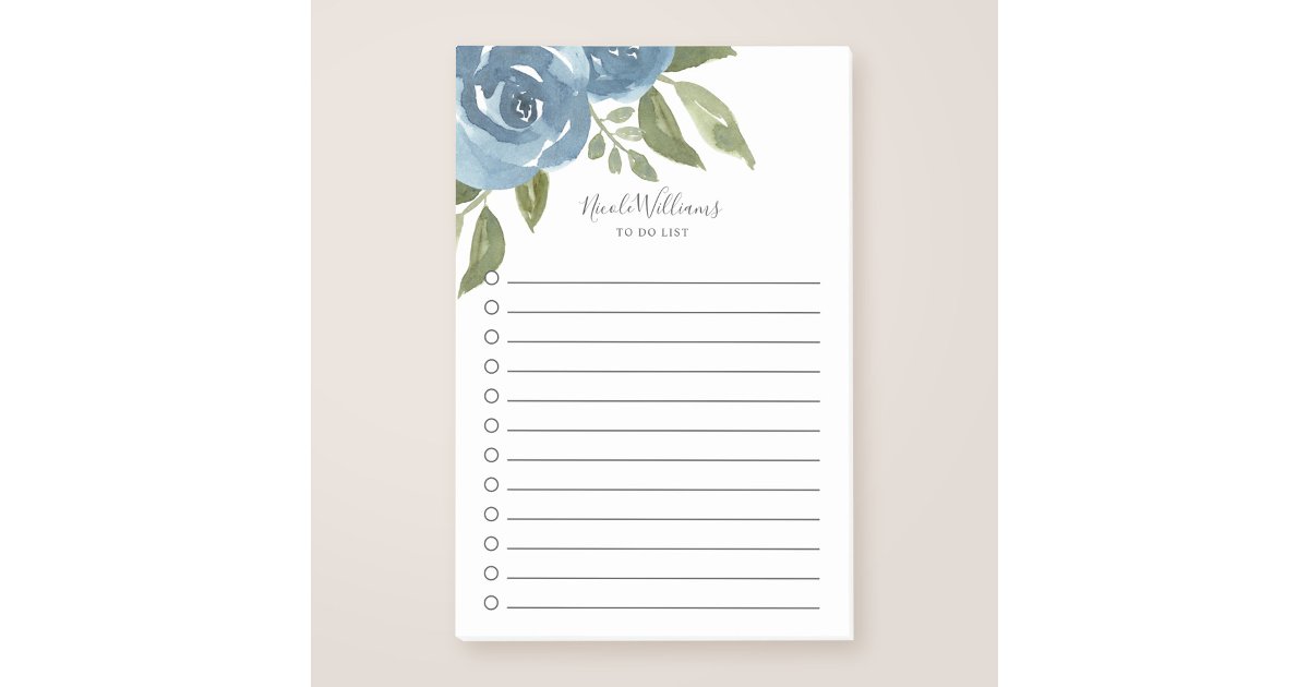 Elegant Dusty Blue Watercolor Floral To-Do List Post-it Notes | Zazzle