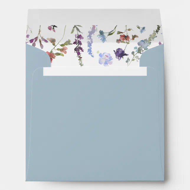 Elegant Dusty Blue Watercolor Wildflower Square Envelope | Zazzle