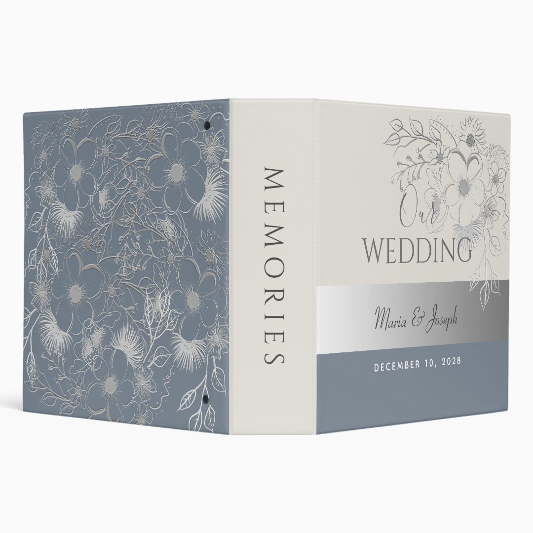 Elegant Dusty Blue Wedding Album 3 Ring Binder | Zazzle