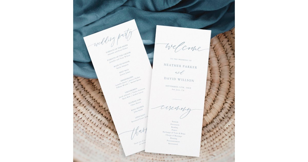 Elegant Dusty Blue Wedding Ceremony Program | Zazzle