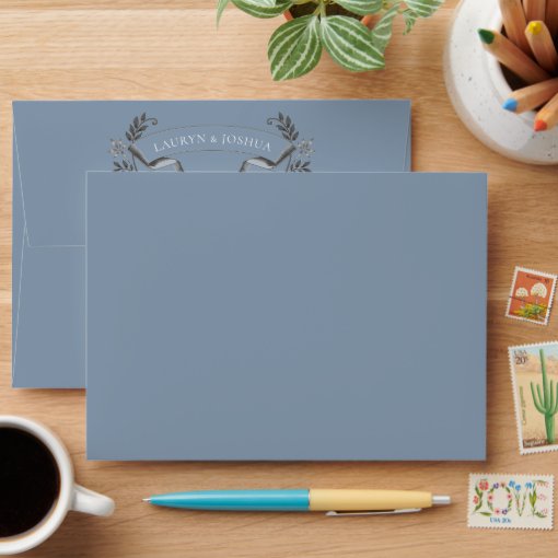 Elegant Dusty Blue Wedding Envelope | Zazzle