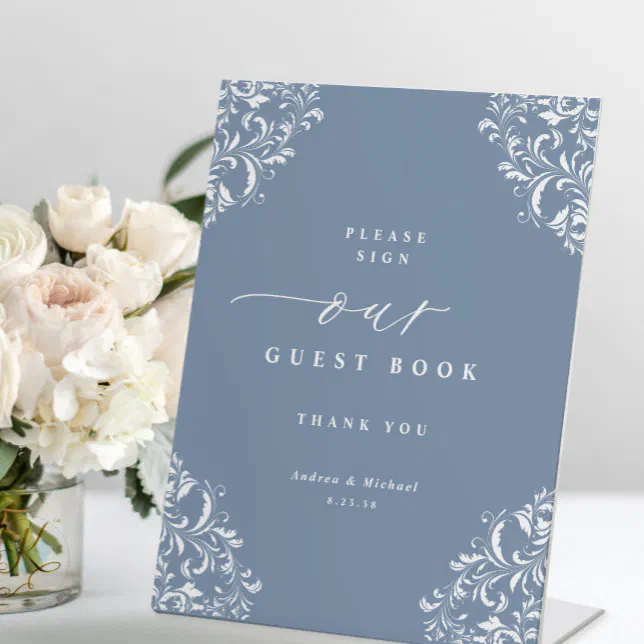 Elegant Dusty Blue Wedding Guest Book Sign | Zazzle