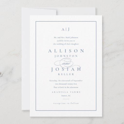 Elegant Dusty Blue Wedding Invitation | Zazzle