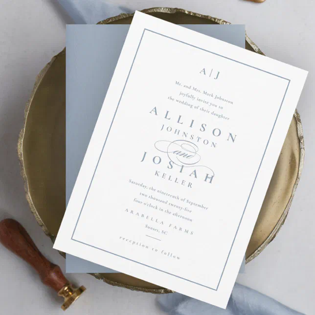 Elegant Dusty Blue Wedding Invitation | Zazzle