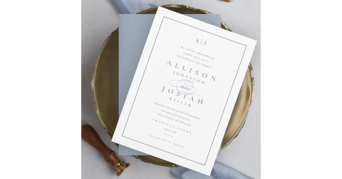 Elegant Dusty Blue Wedding Invitation | Zazzle