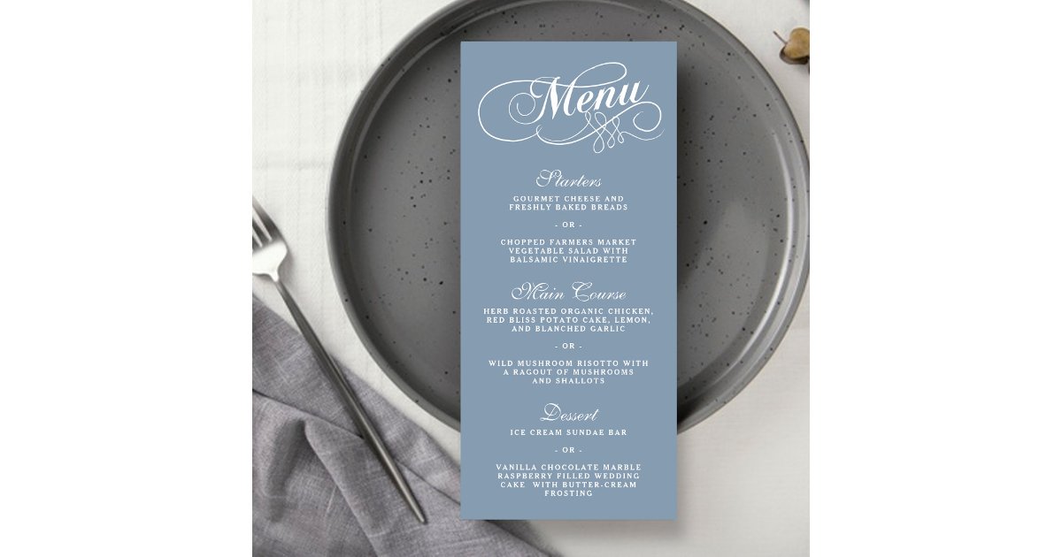 Elegant Dusty Blue Wedding Menu Templates | Zazzle